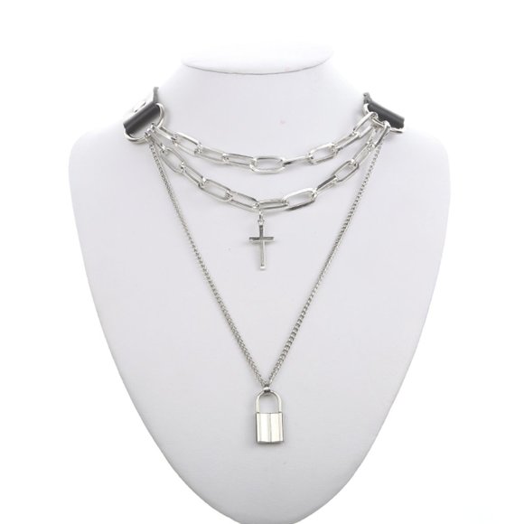 Arzo | Accessories | Cross On Lock Leather Chain Necklace | Poshmark